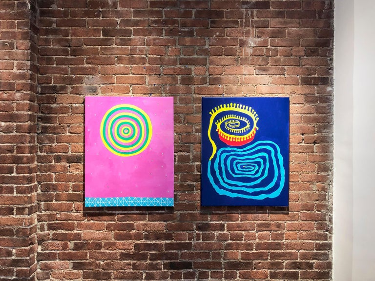 David Reisman - Down in the Mine, abstract blue and yellow painting on ...