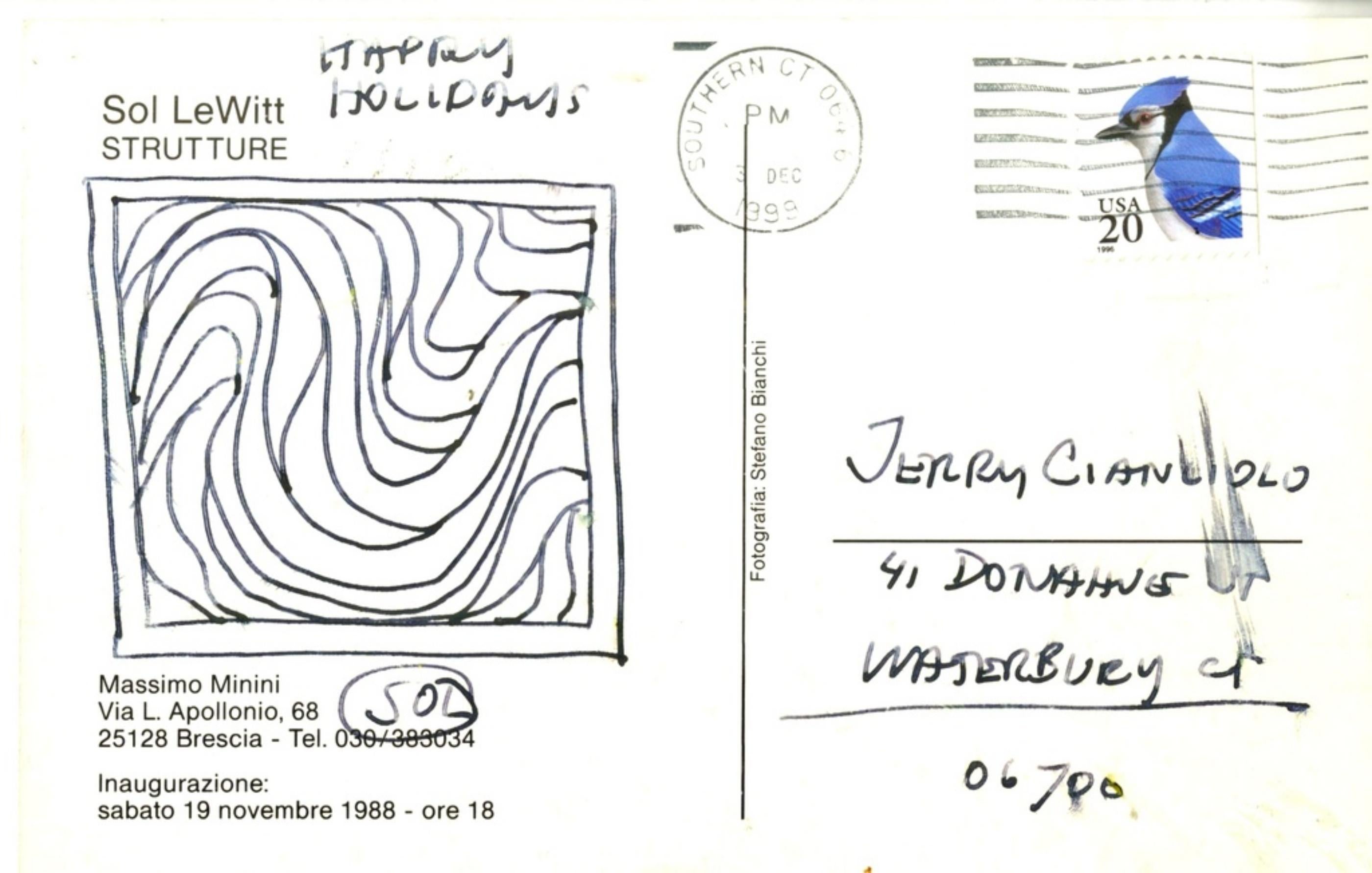 Sol LeWitt - Disegno originale senza titolo su cartolina (astratto ...