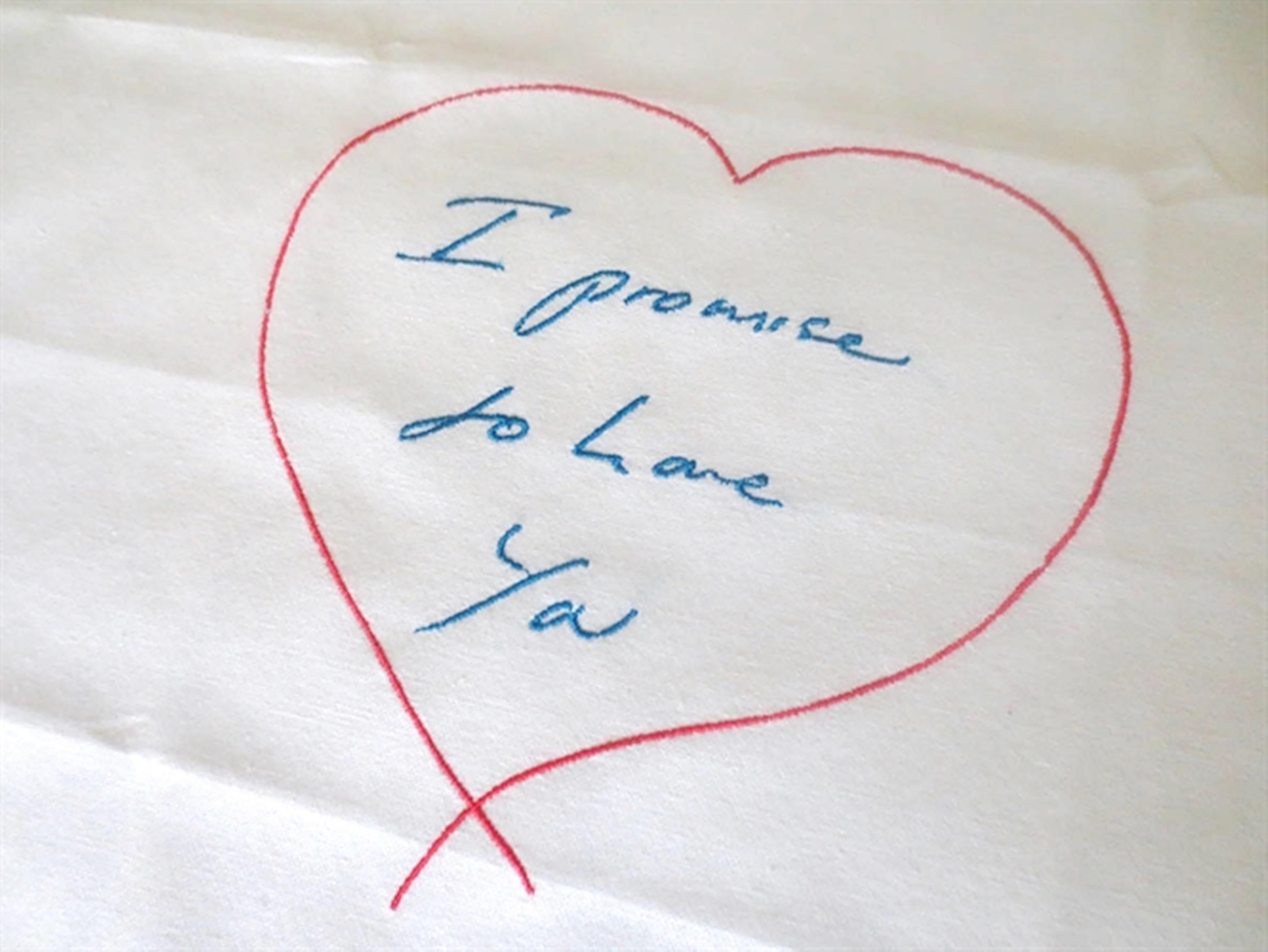 Tracey Emin - I Promise to Love You (embroidered handkerchief with hand ...