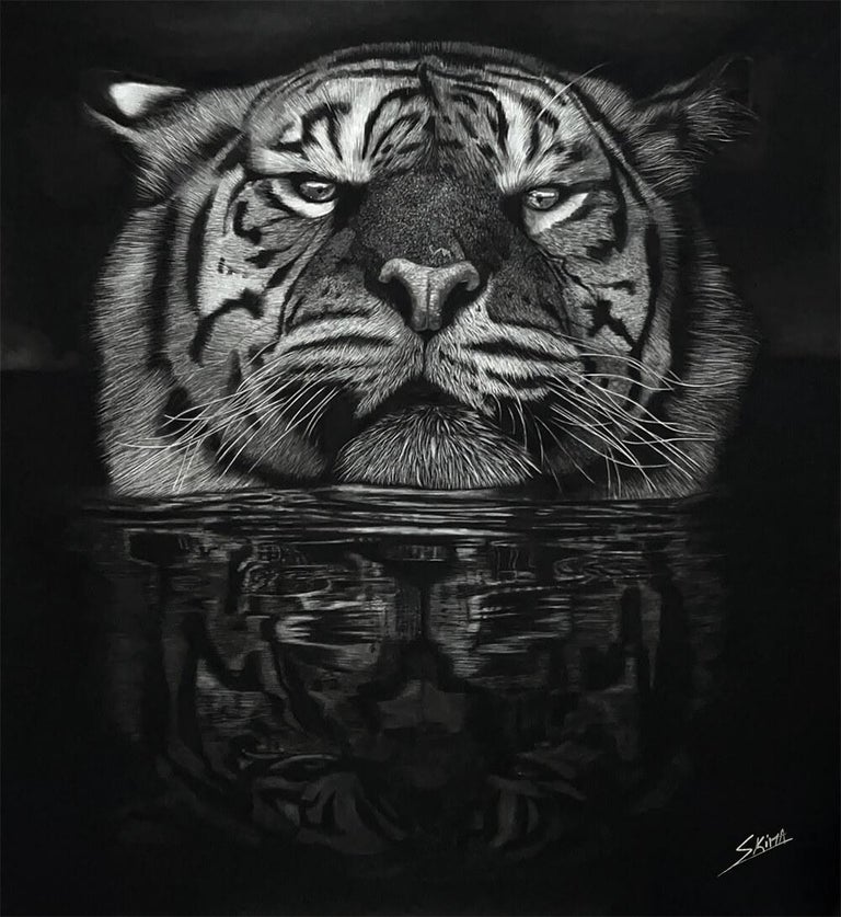 SKIMA - Rajah (swimming tiger), drawing, 2022, hyperrealism,4'3 ...