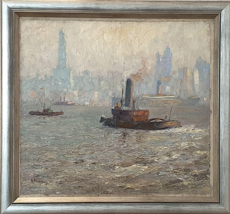Reinhard W. Heinemann - Oil on Board "New York Harbor" by Reinhard W ...