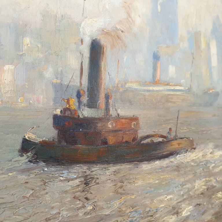 Reinhard W. Heinemann - Oil on Board "New York Harbor" by Reinhard W ...