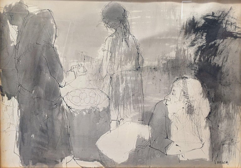 Jean Jansem - Jean Jansem Figurative French Ink Wash For Sale at 1stDibs
