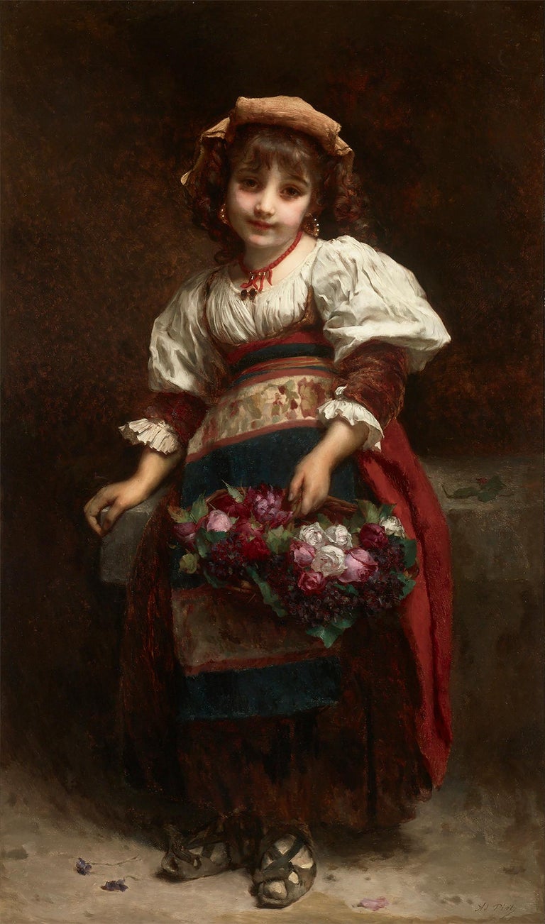 Étienne Adolphe Piot - Young Girl with a Basket of Flowers by Étienne ...