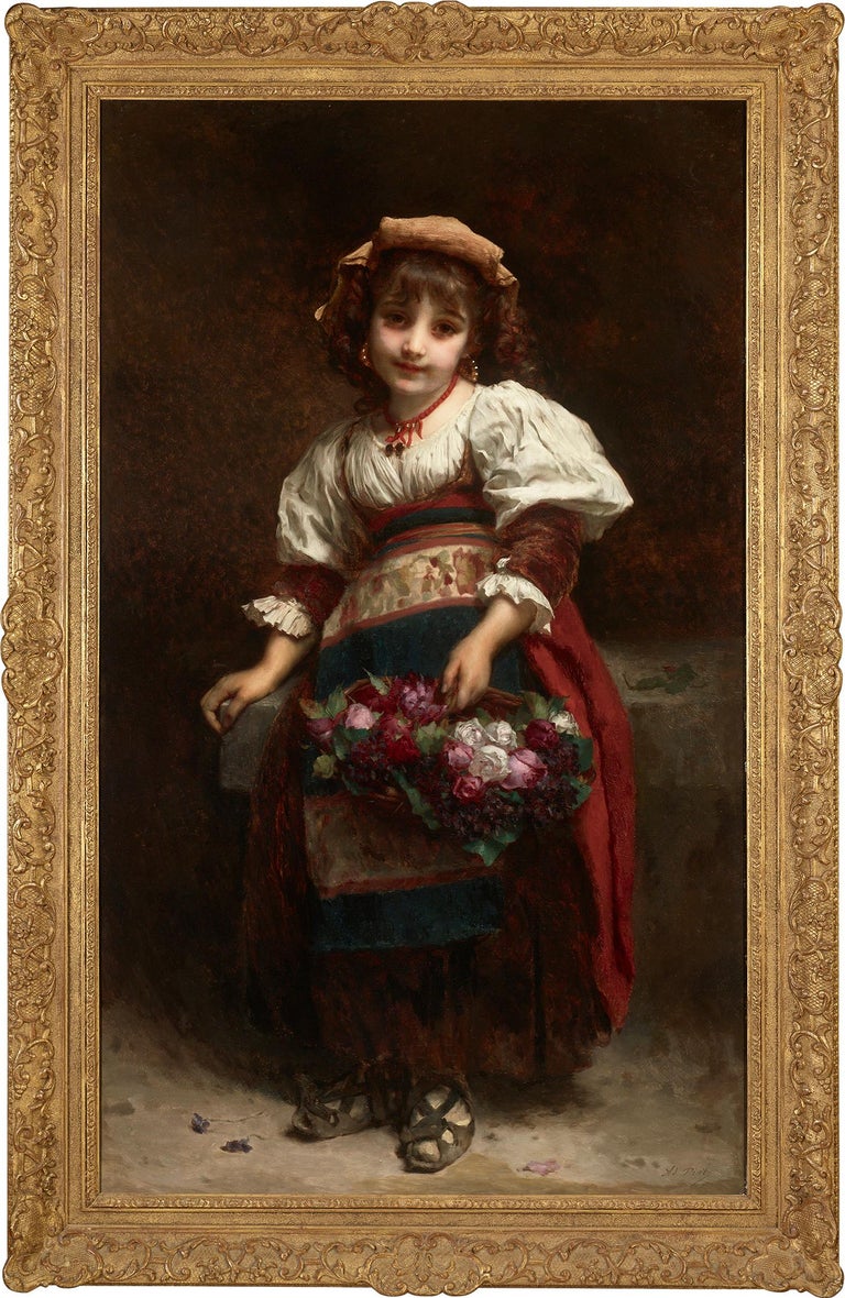Étienne Adolphe Piot - Young Girl with a Basket of Flowers by Étienne ...