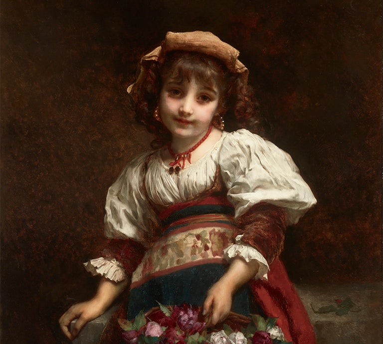 Étienne Adolphe Piot - Young Girl with a Basket of Flowers by Étienne ...