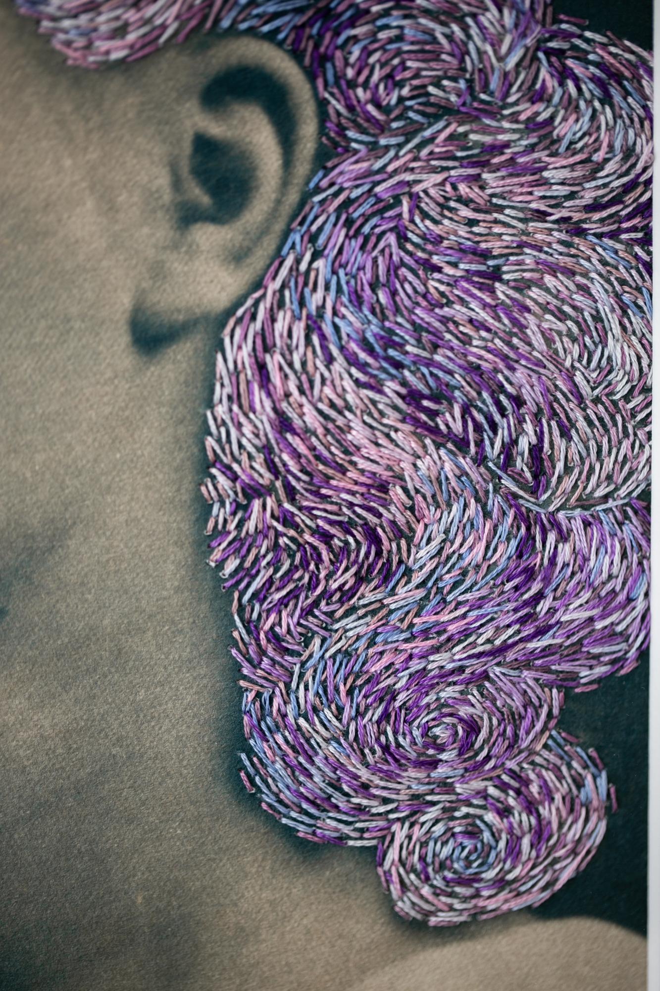 Han Cao - "Nice hair", Surrealism Purple Embroidery On Cyanotype, Mixed ...