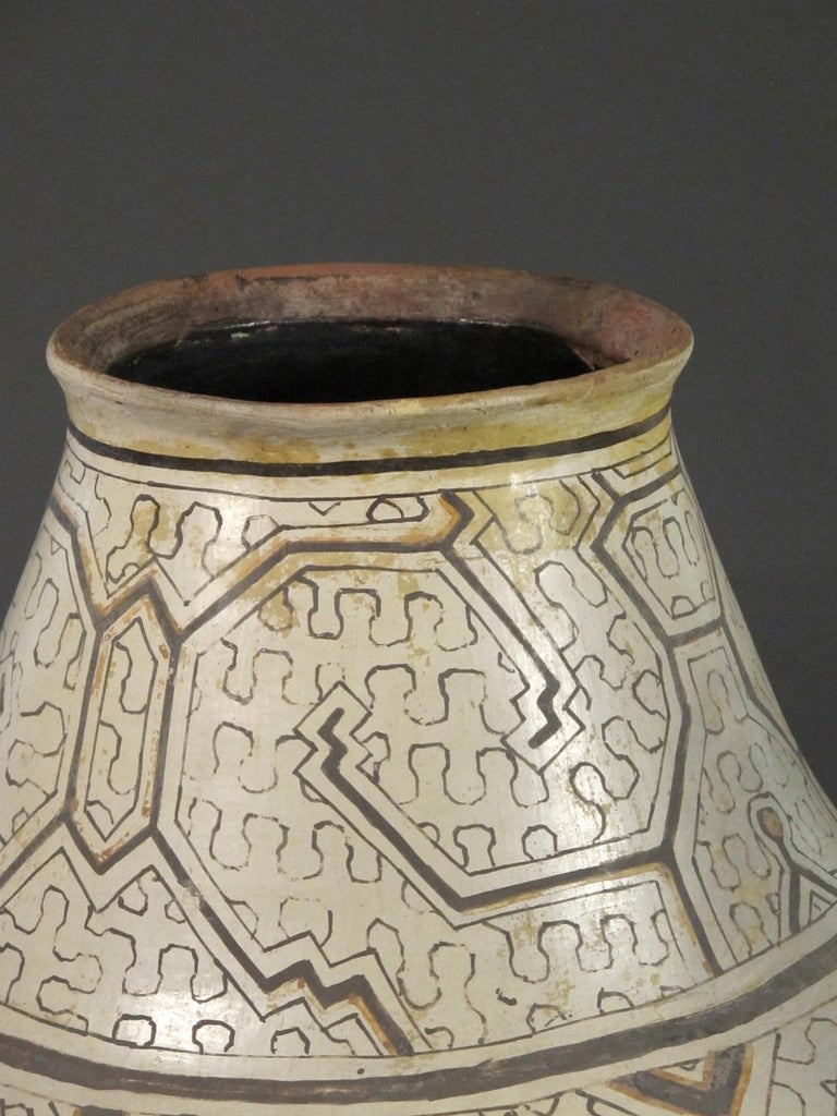 Unknown - Shipibo geometric pot mid century Peru Amazon pottery cream ...