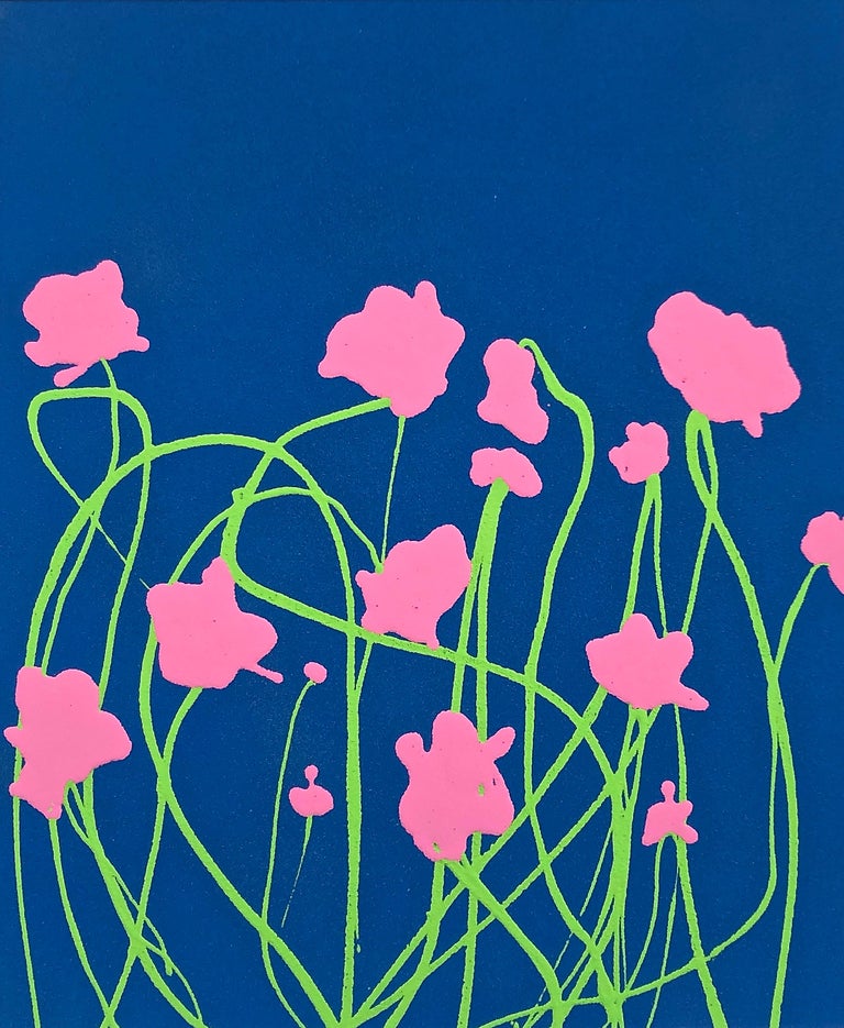 Randi Grantham - Posey Dance Blue Mixed Media Abstract Painting For ...