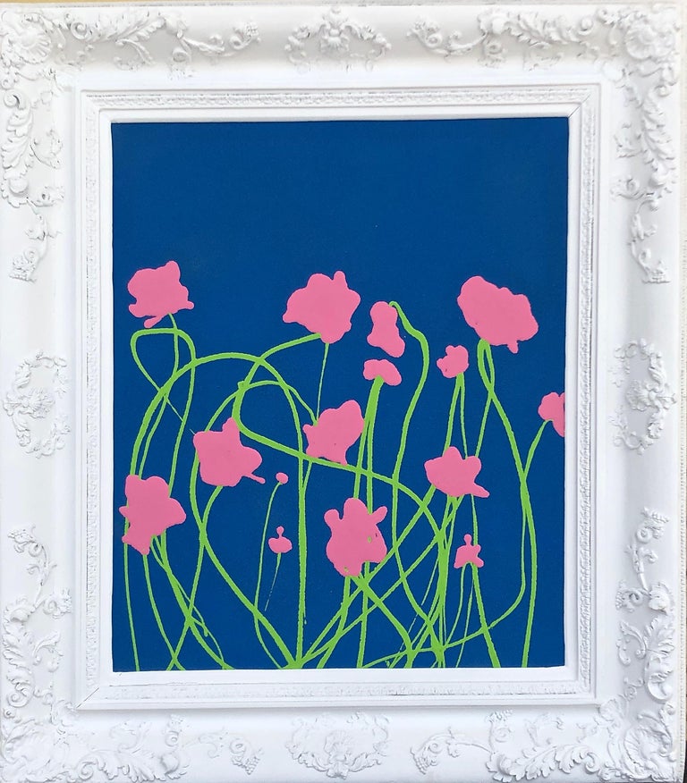 Randi Grantham - Posey Dance Blue Mixed Media Abstract Painting For ...