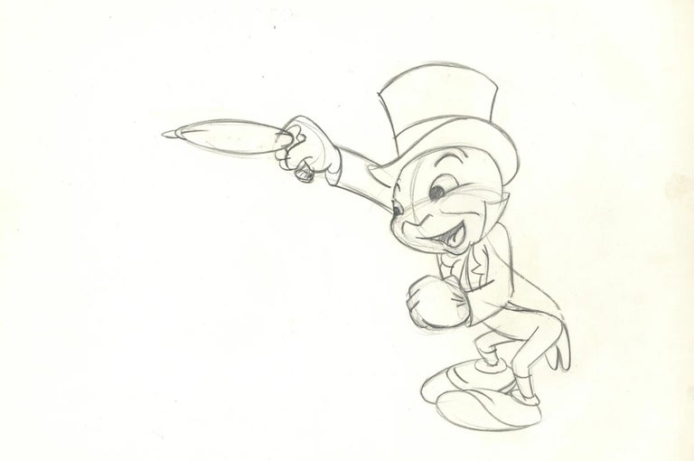 Walt Disney Studio Artists - Jiminy Cricket Original Cel With Matching ...