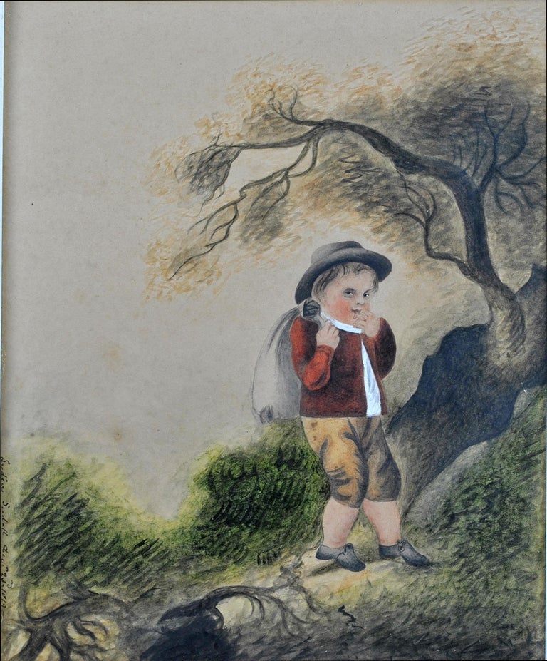 Lydia Sudell - Boy with a Sack in a Landscape - Antique English Folk ...