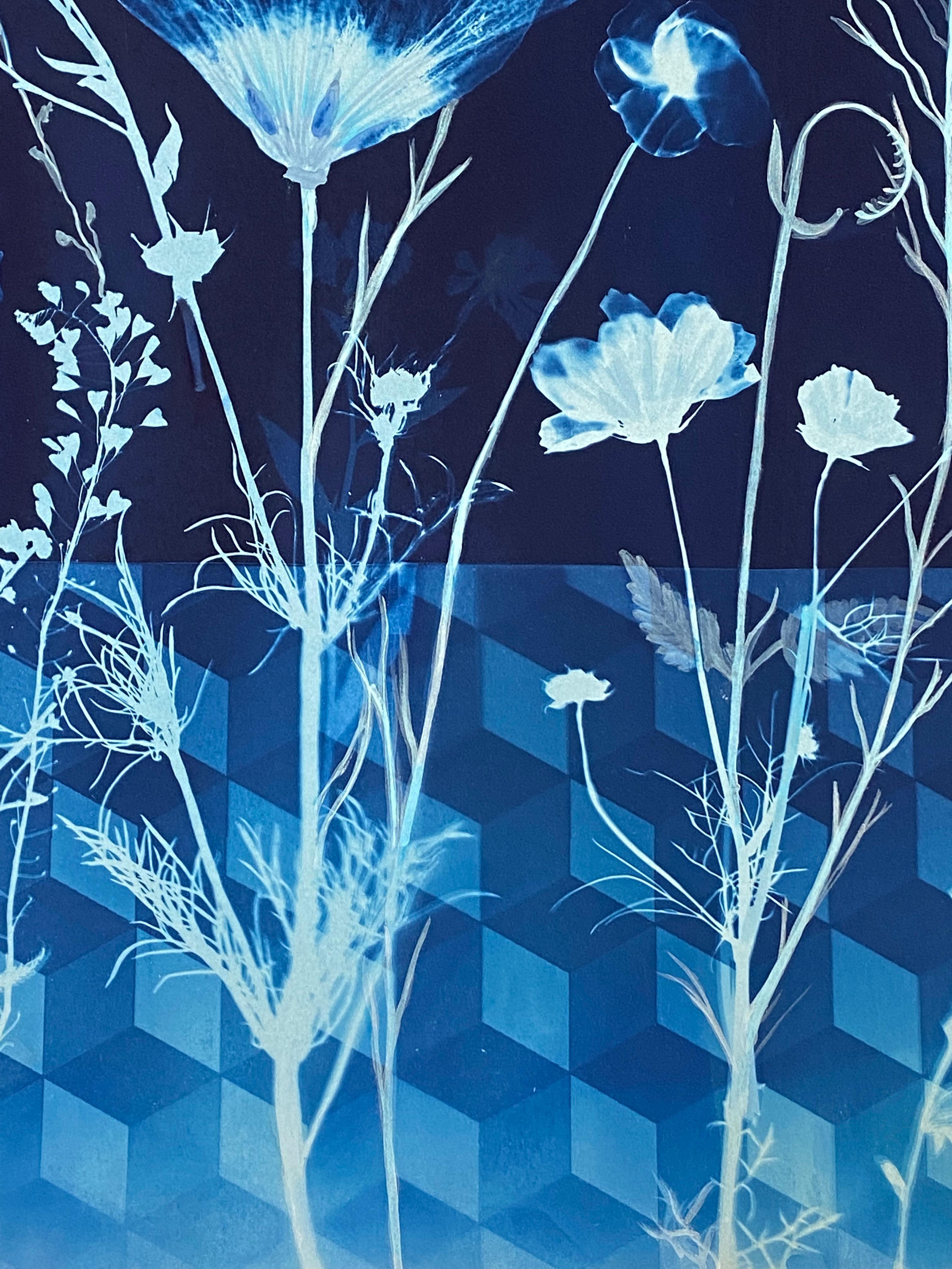 Julia Whitney Barnes - Cyanotype Painting Hibiscus, Tumbling Block ...