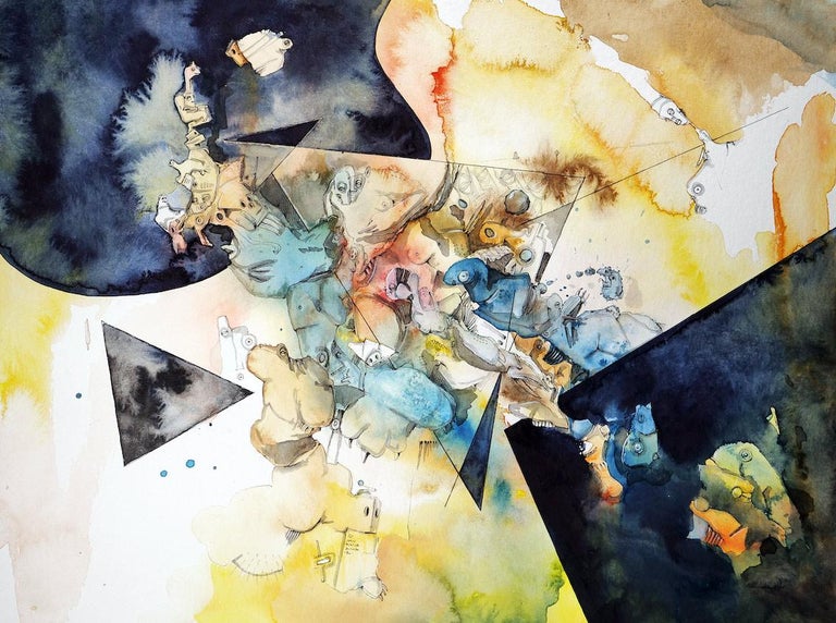 Peer Kriesel - Abstract colorful watercolor in yellow and blue Peer ...