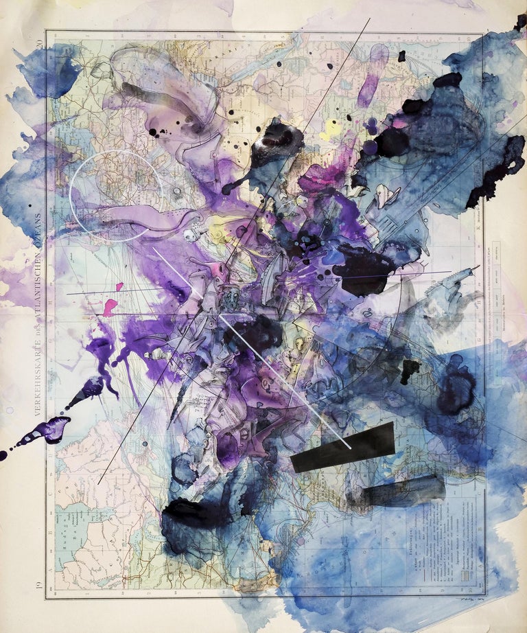 Peer Kriesel - Purple drawing by Peer Kriesel on old land map 60 x 50 ...