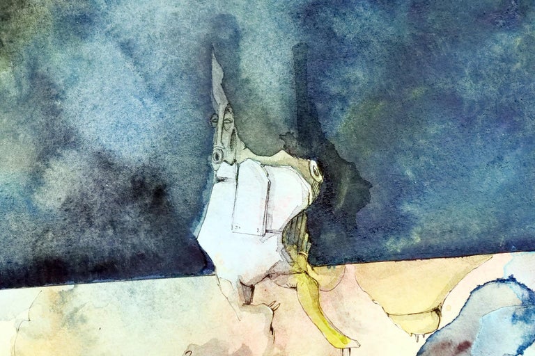 Peer Kriesel - Multicolor drawing by Peer Kriesel 50 x 100 cm framed ...