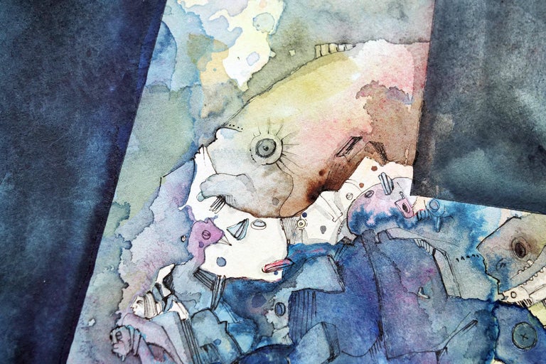 Peer Kriesel - Multicolor drawing by Peer Kriesel 50 x 100 cm framed ...