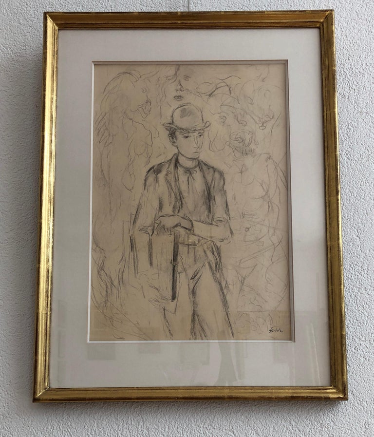 Henri Fehr - Study of a man with a hat For Sale at 1stDibs