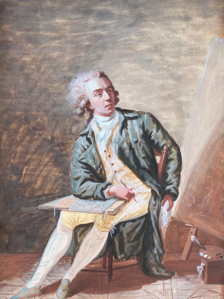 PORTRAIT OF AN ARTIST AT AN EASEL, HOLDING A PORTFOLIO For Sale at 1stDibs