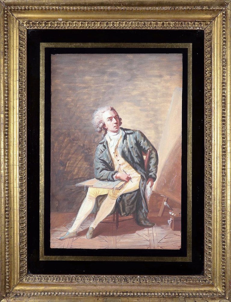 PORTRAIT OF AN ARTIST AT AN EASEL, HOLDING A PORTFOLIO For Sale at 1stDibs