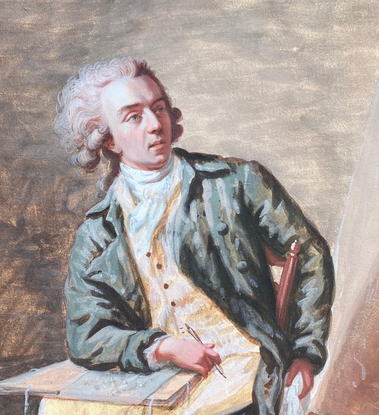 PORTRAIT OF AN ARTIST AT AN EASEL, HOLDING A PORTFOLIO For Sale at 1stDibs