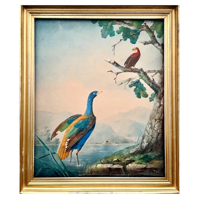 Auguste Pelletier - TWO BIRDS OF PARADISE BY A LAKE For Sale at 1stDibs