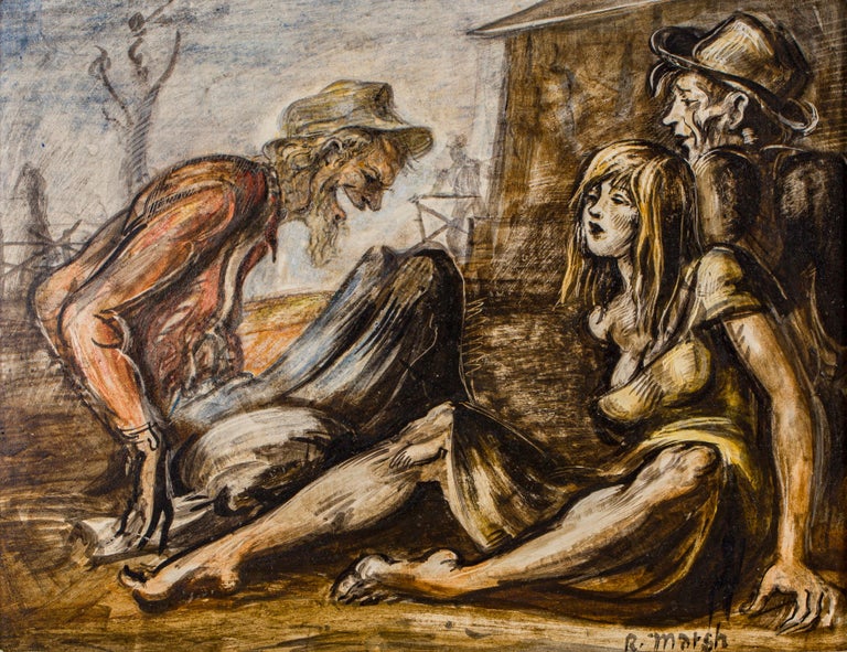 Reginald Marsh – Tempera auf Gessoed Masonit Zeichnung von Reginald Marsh mit dem Titel „Tobacco ...