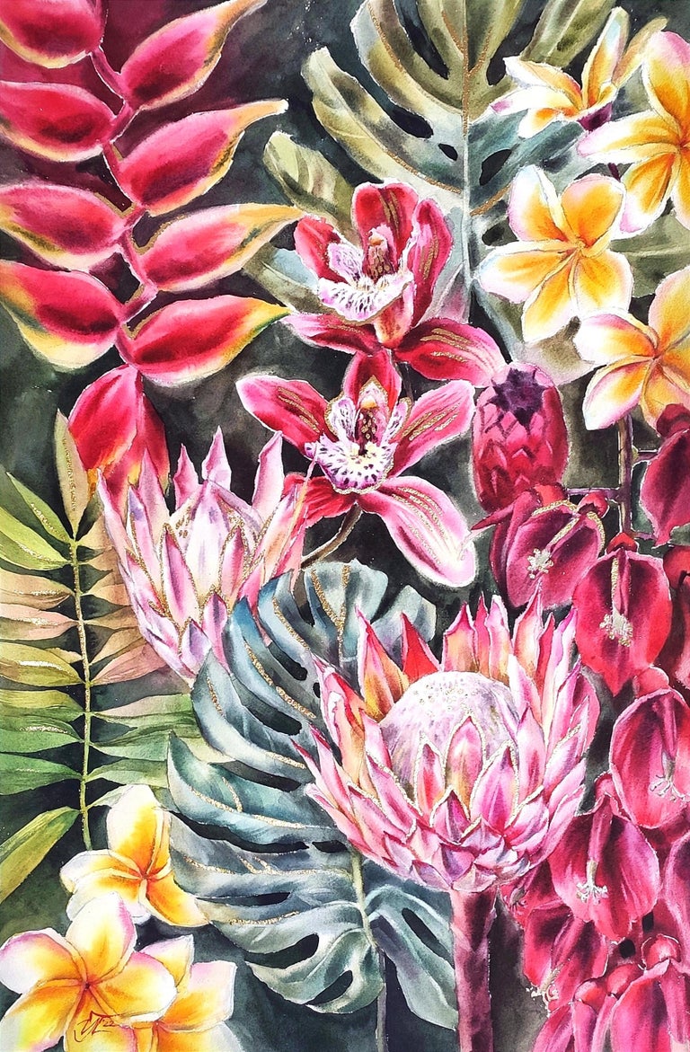 Abstract Tropical Flower Paintings