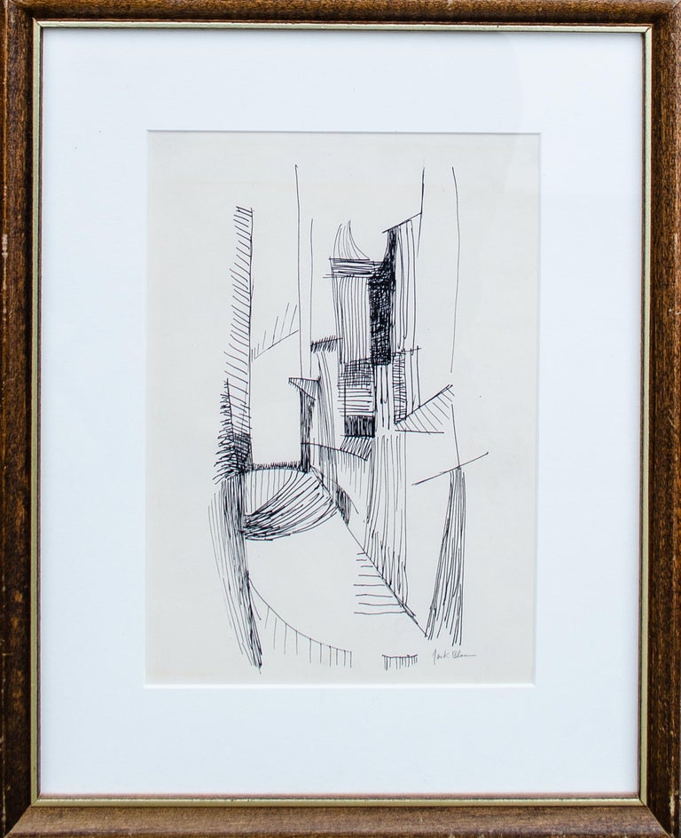 Unknown - 1960s Illegibly signed surrealist ink drawing For Sale at 1stDibs