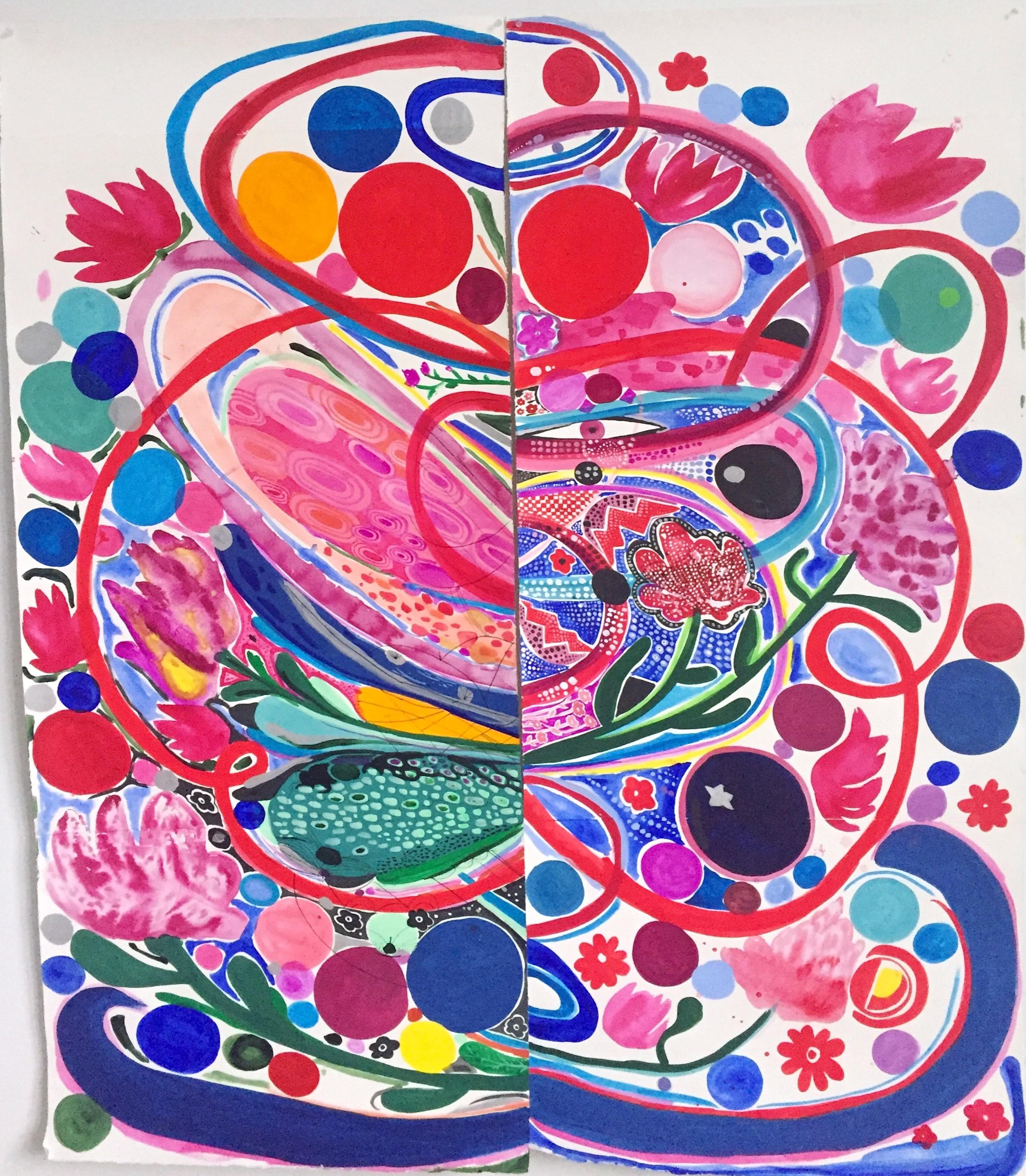 Nina Bovasso - Large Urpflanze Diptych with Symmetrical Tulips For Sale ...