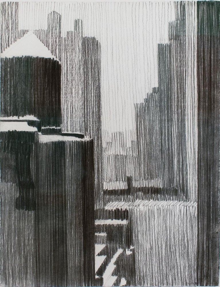 William Clutz - Out the Window 9th Floor (Black and White Pastel NYC ...
