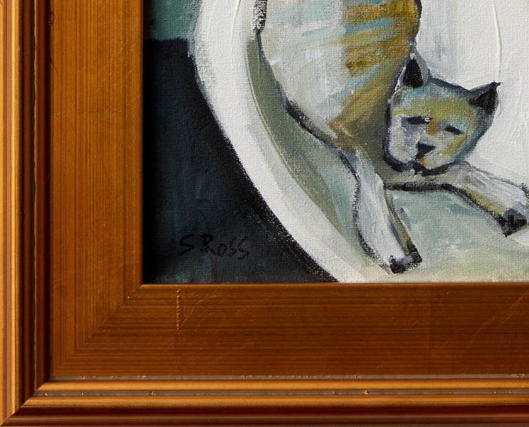 Stewart Ross - Cat with Leaves by Stewart Ross Acrylic Contemporary ...