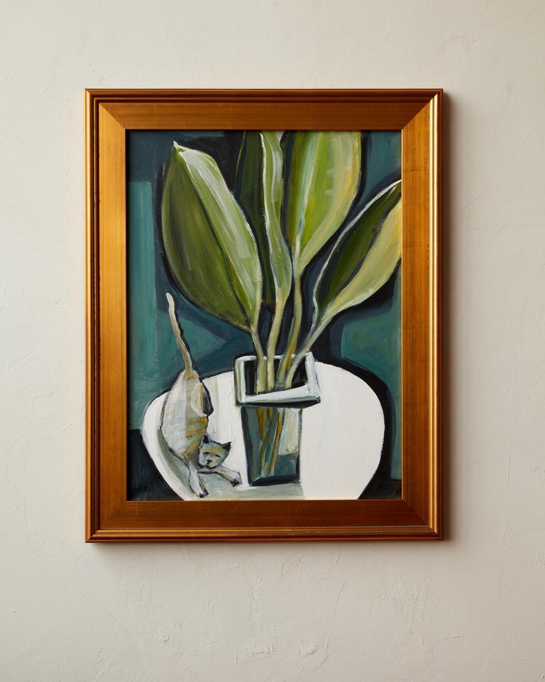 Stewart Ross - Cat with Leaves by Stewart Ross Acrylic Contemporary ...