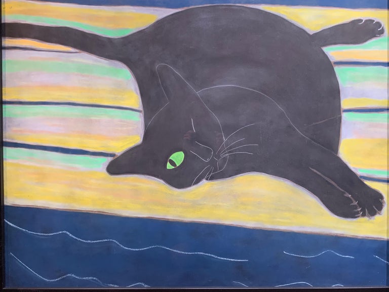 Anne Bourassa - Minnie (Black cat fishing on a dock) For Sale at 1stDibs
