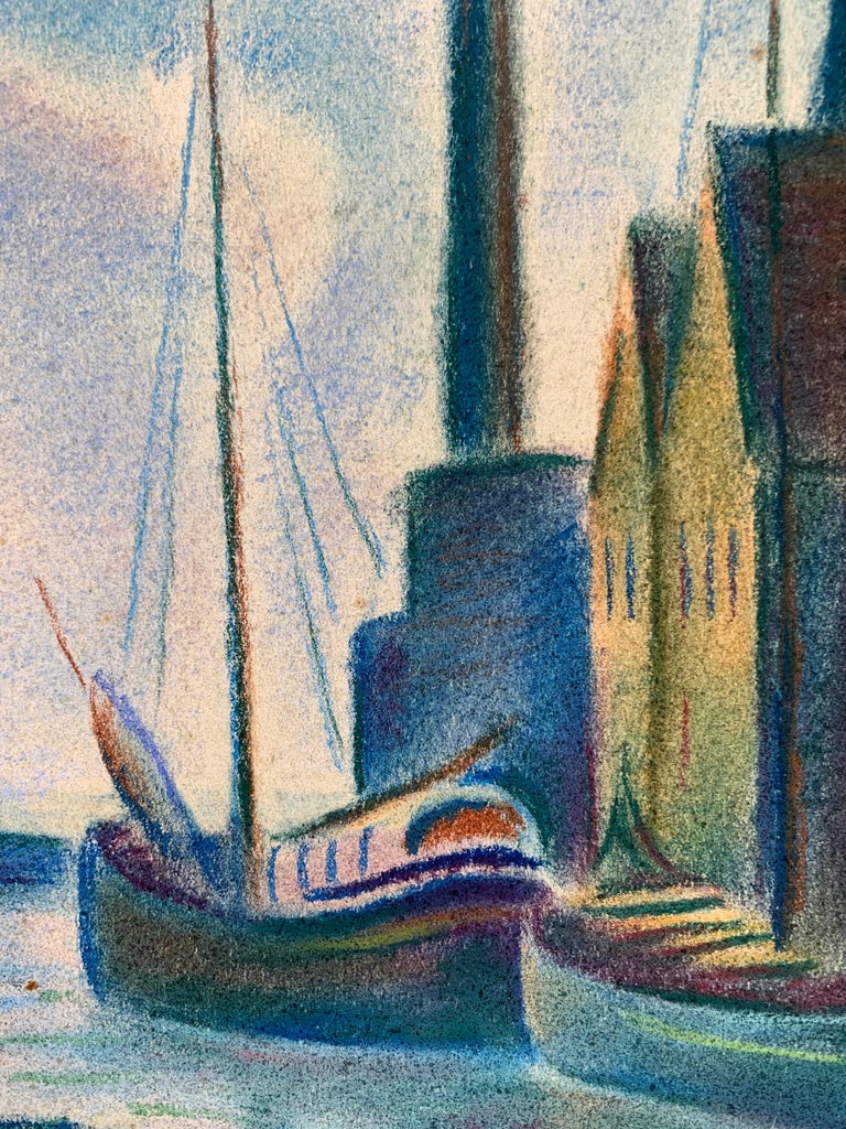 Theodor Alescha - Netherlands Dutch harbor scene For Sale at 1stDibs