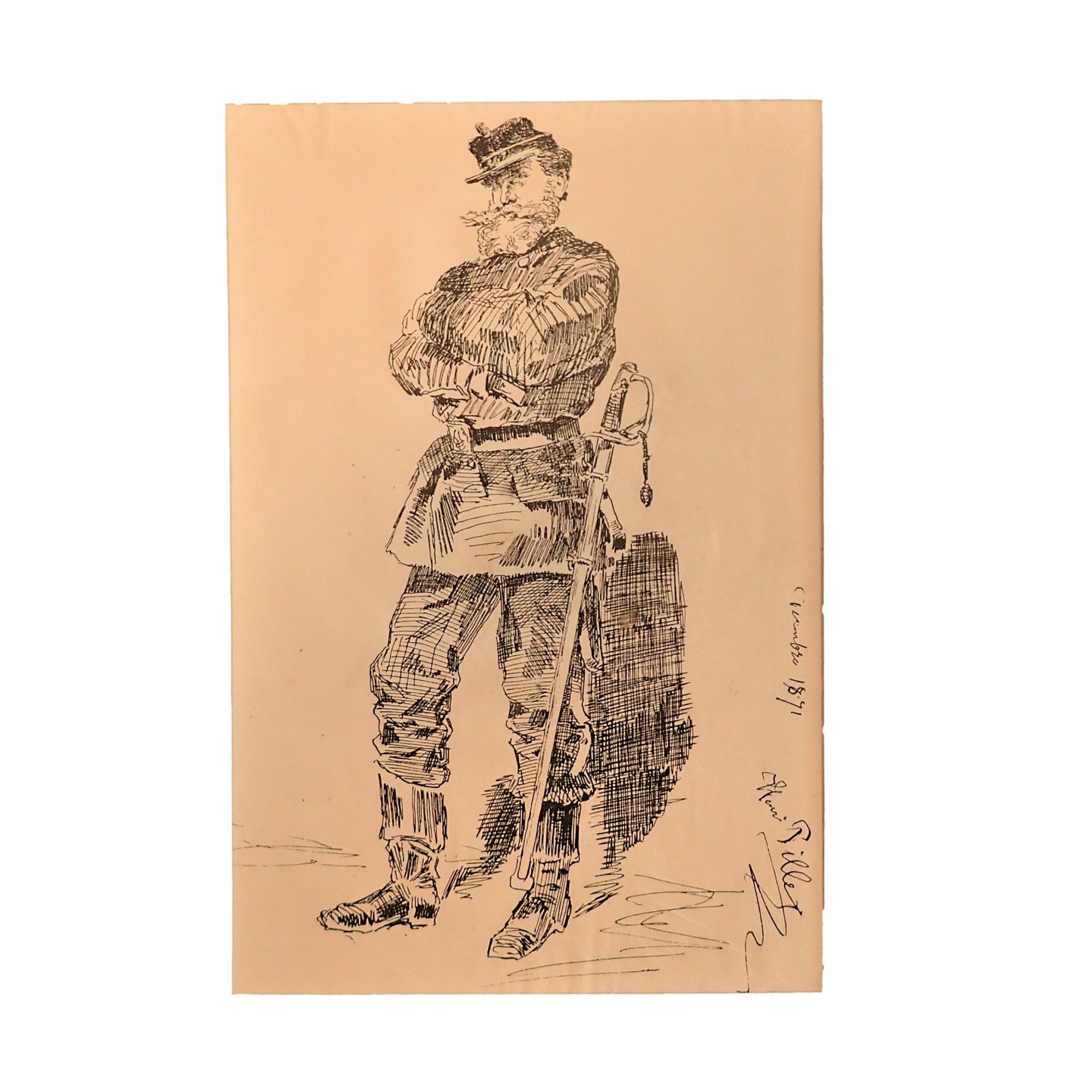Charles Henri Pille - Stunning Ink Drawing Of A French Corporal For ...