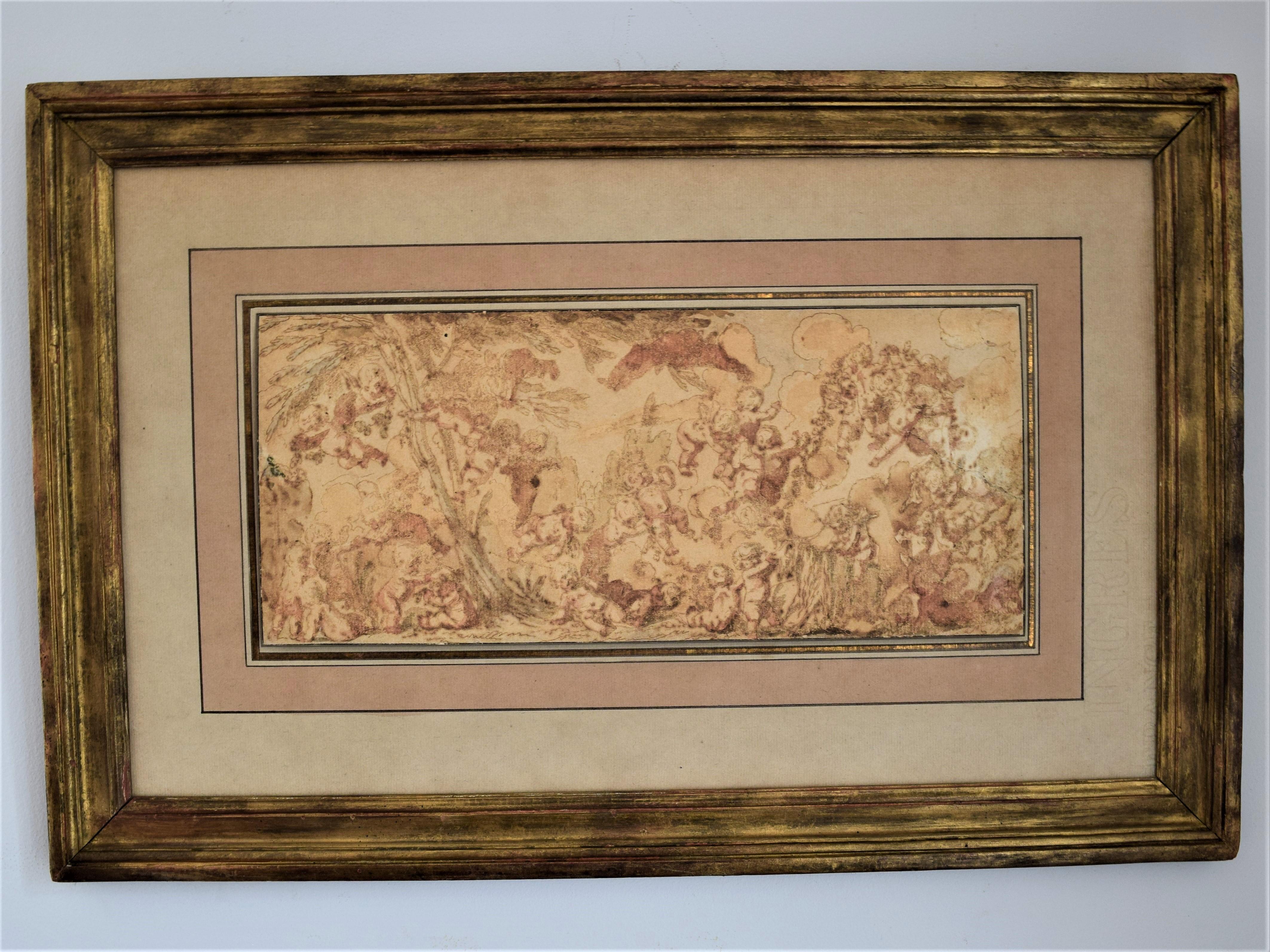 Louis Félix DELARUE - Ink Drawing Of Putti by LF Delarue For Sale at ...