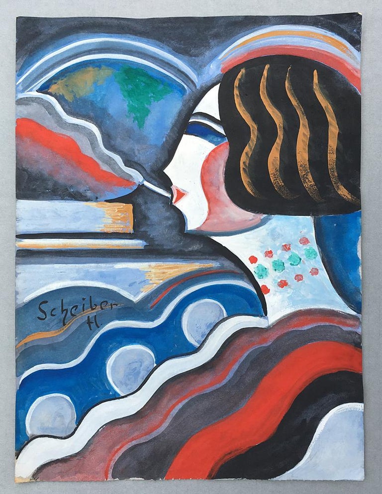 Hugó Scheiber - Untitled image of woman smoking by modernist painter ...