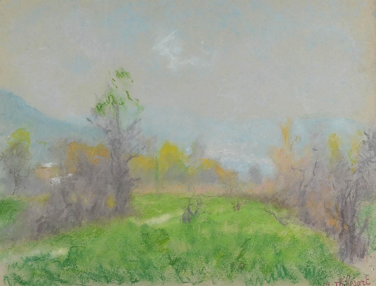 Early 20th Century Nocturnal Pastel Figurative Landscape with Campfire ...