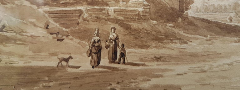 Pierre-Louis DUPLAT - Drawing lavis french romantic 19th Castle Falaise ...