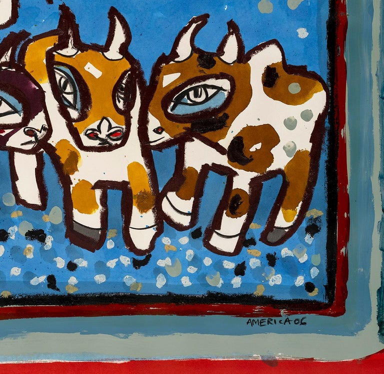 America Martin - Bulls Under A Stary Sky_America Martin_Animals_Oil/Ink ...