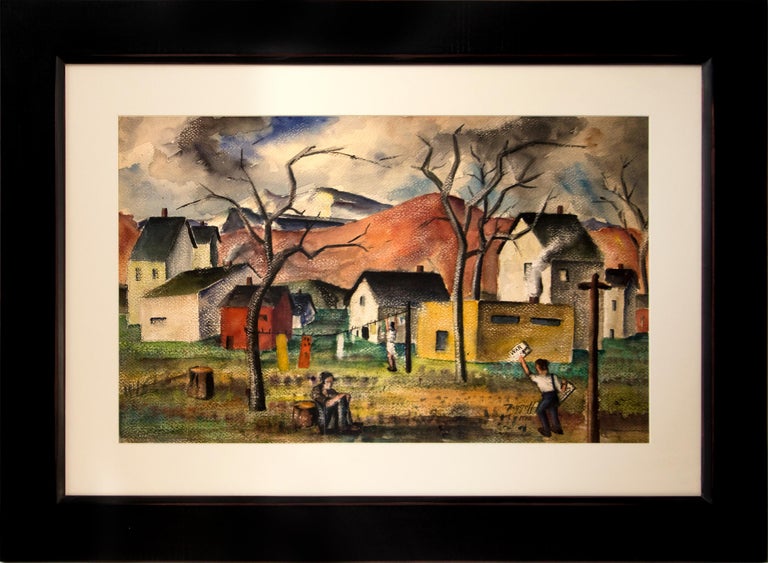 Charles Ragland Bunnell - WPA 1940s Framed Figurative Village Landscape ...