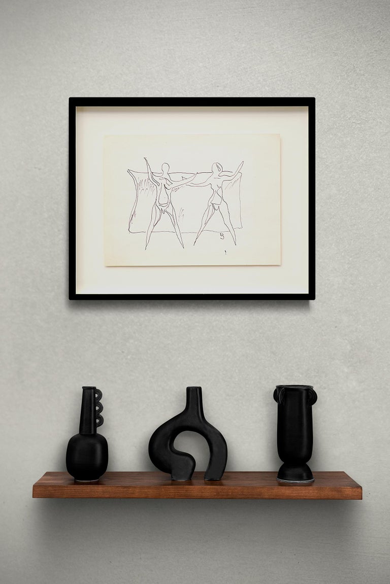 Edgar Britton - 1970s Two Figures, Black Pen Ink Drawing , American ...