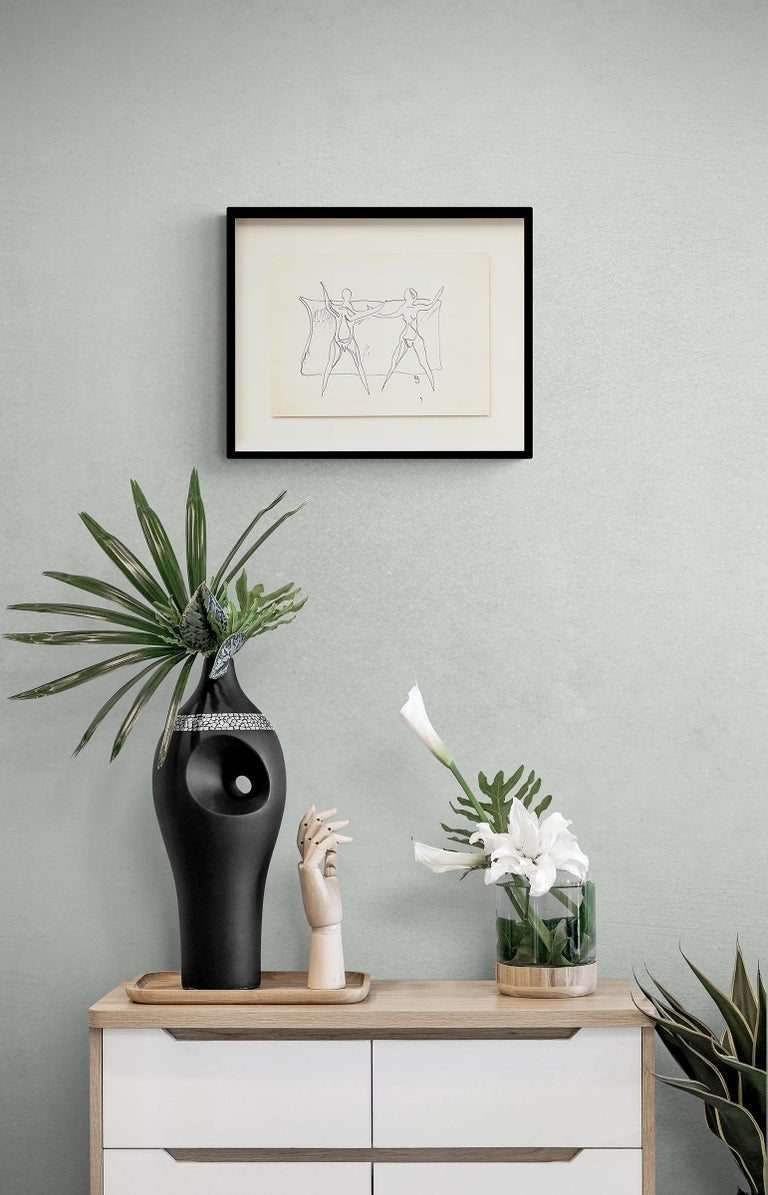 Edgar Britton - 1970s Two Figures, Black Pen Ink Drawing , American ...