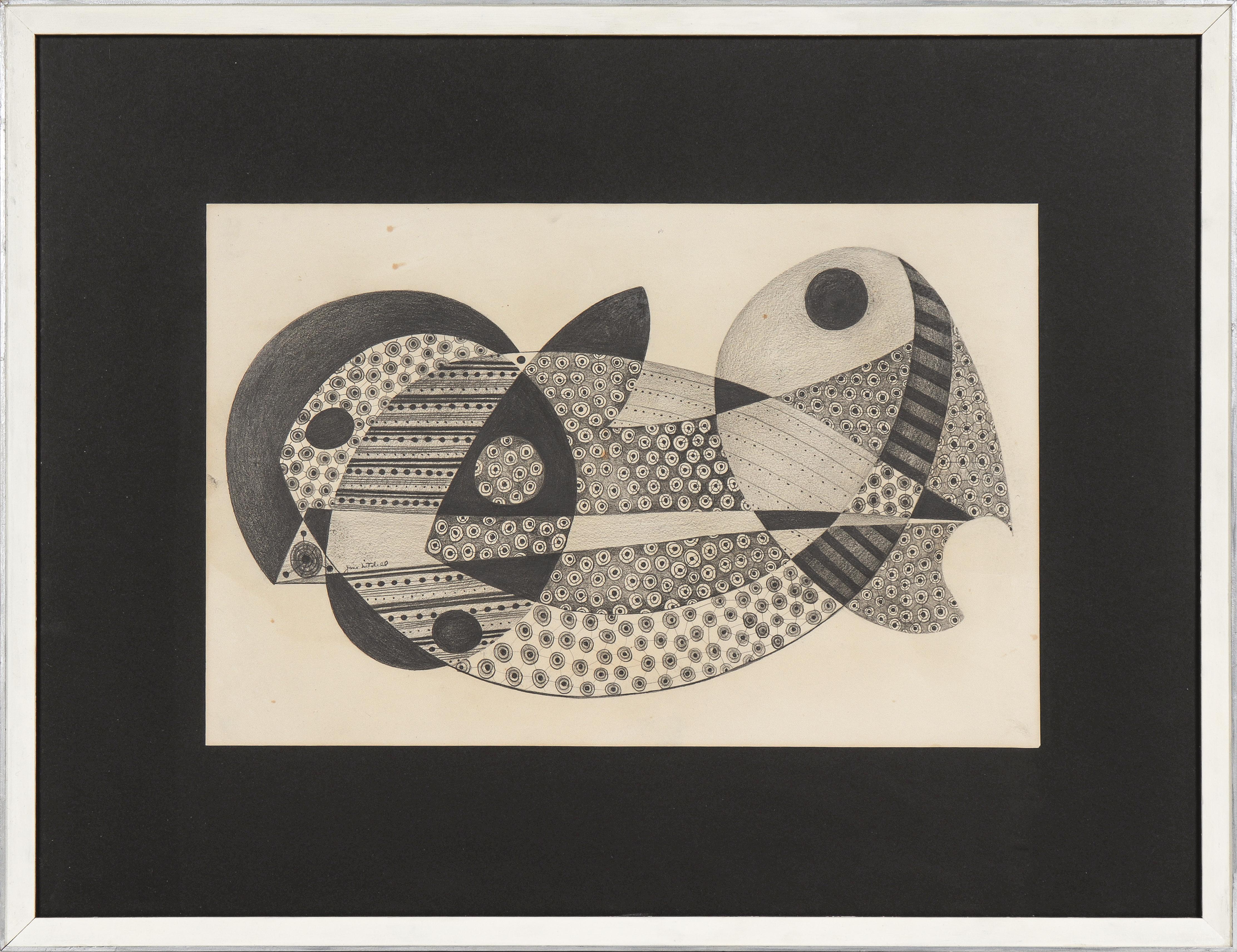 Jane Mitchell - Black and White Surrealist Abstract in Graphite, 1979 ...