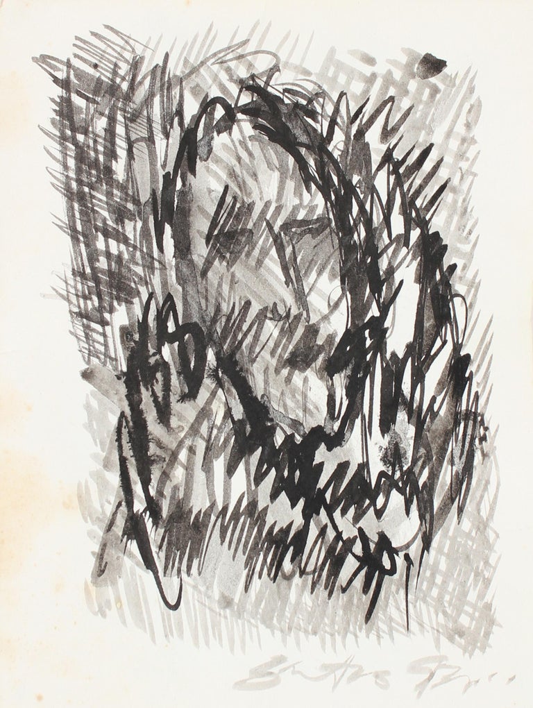 Santos Rene Irizarry - Dark Abstracted Face 1966 Ink For Sale at 1stDibs