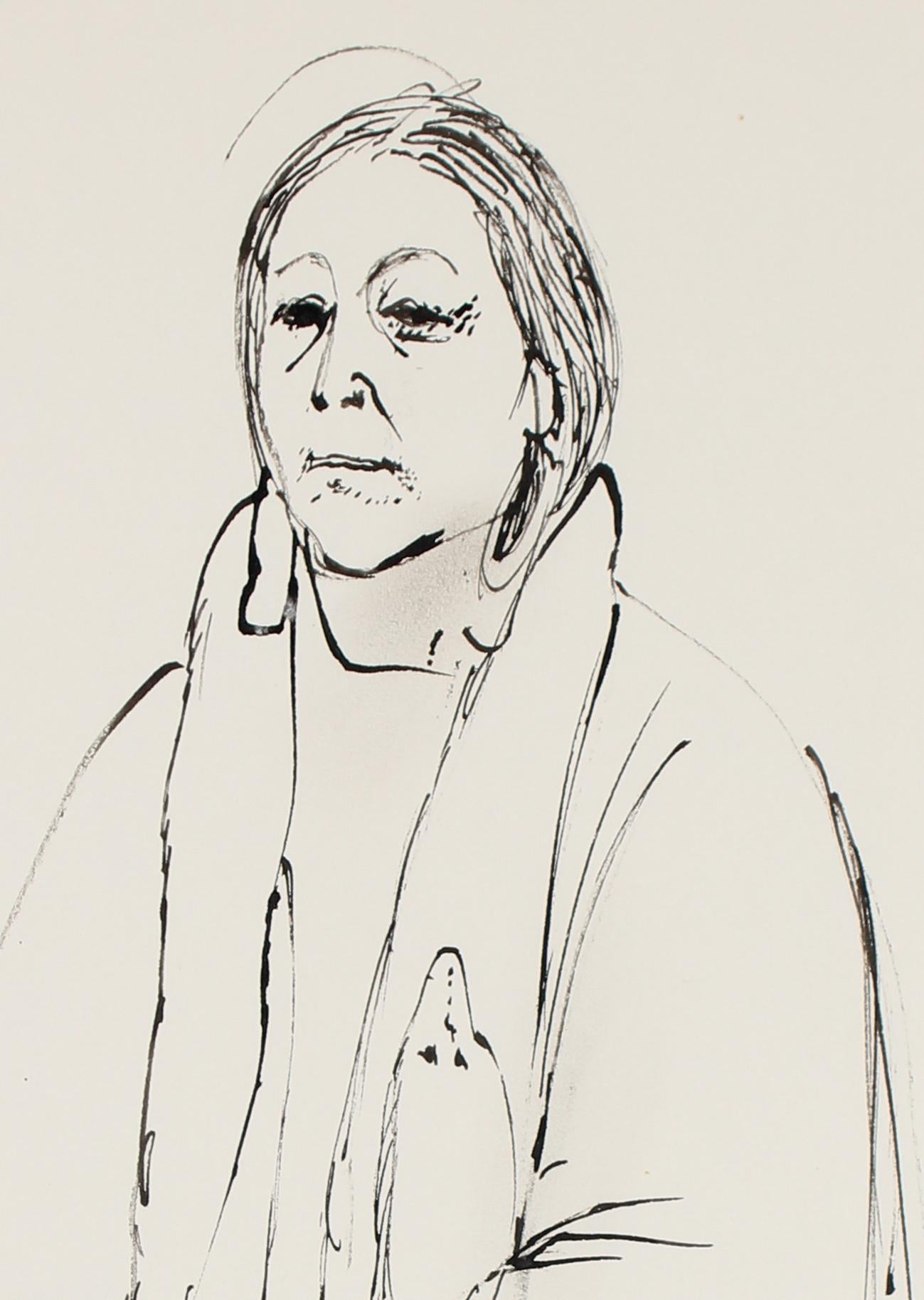 Hugh Wiley - Line Drawing Portrait of a Native American Woman in Ink ...