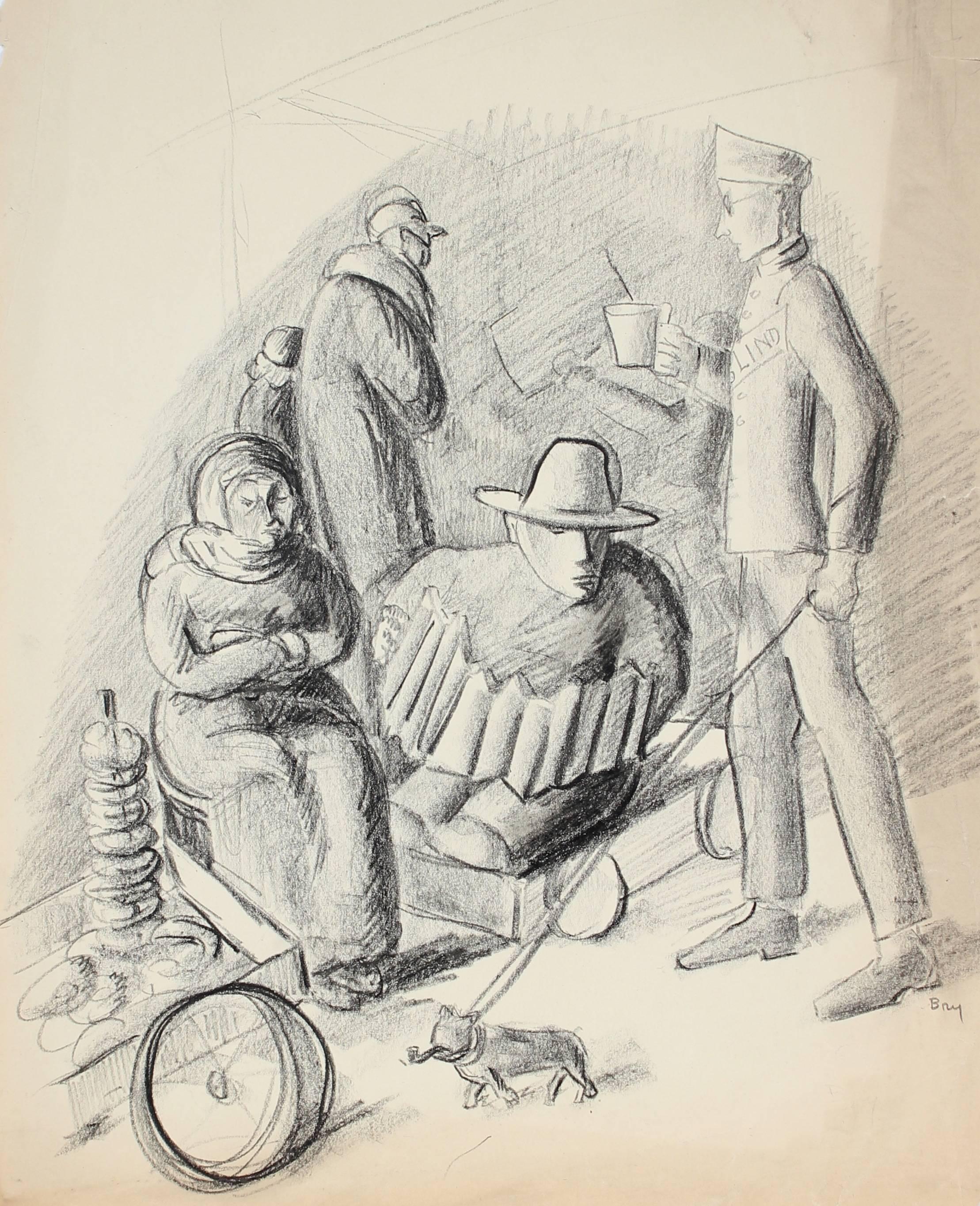 Edith Bry - Street Entertainers, Graphite on Paper, Circa 1930s For ...