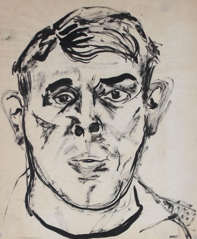 Malcolm McClain - Expressionist Portrait of a Man, Ink Drawing, Mid ...