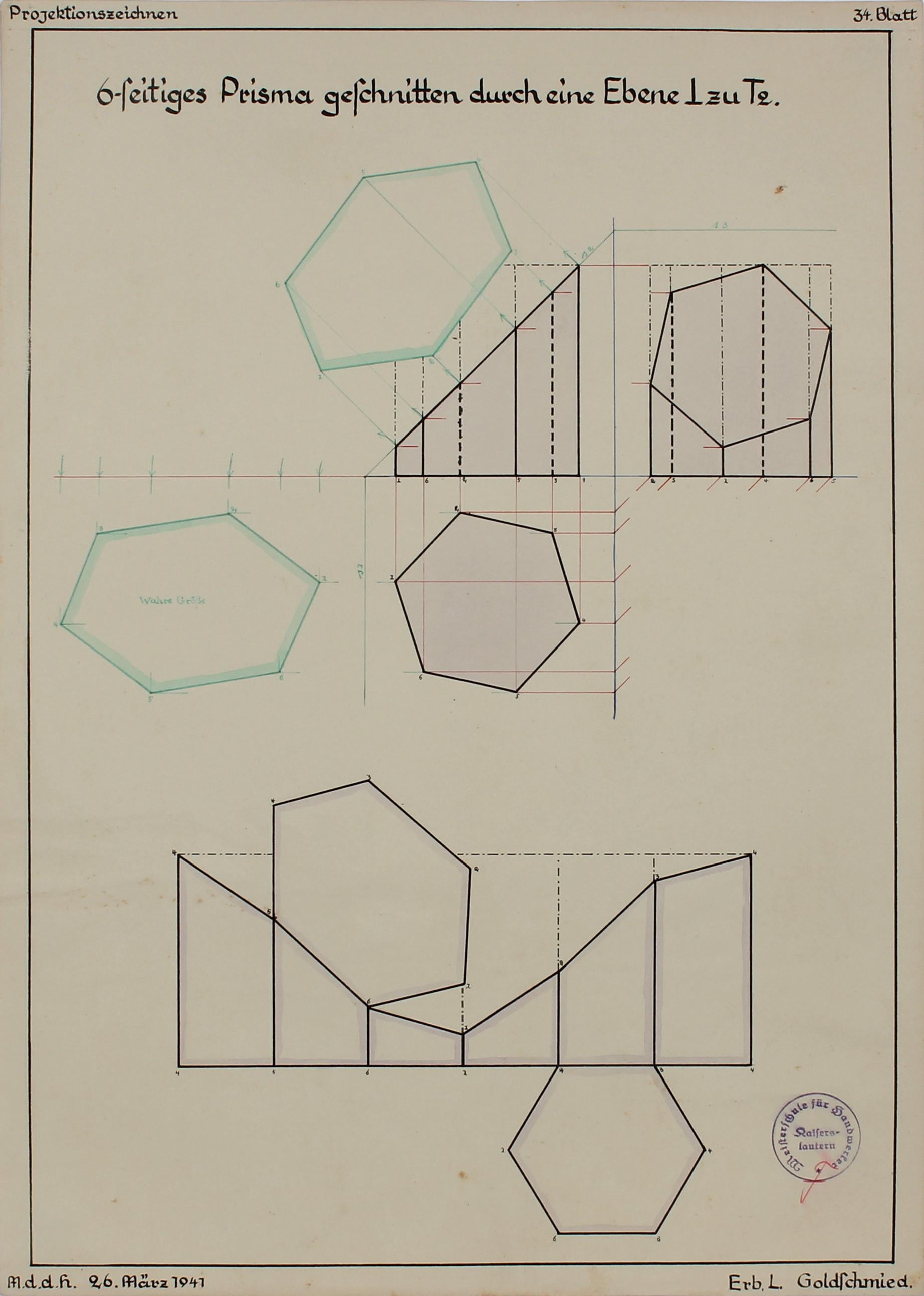 Leo Erb - Geometric German Engineering Diagram in Watercolor and Ink ...